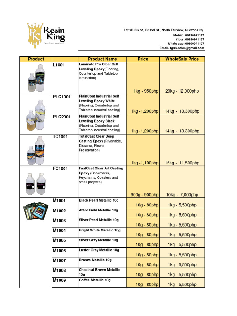 RESIN-KING-PRICE-LIST | PDF | Color | Artistic Techniques