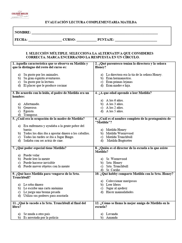 Prueba de Matilda | PDF | Ficción general
