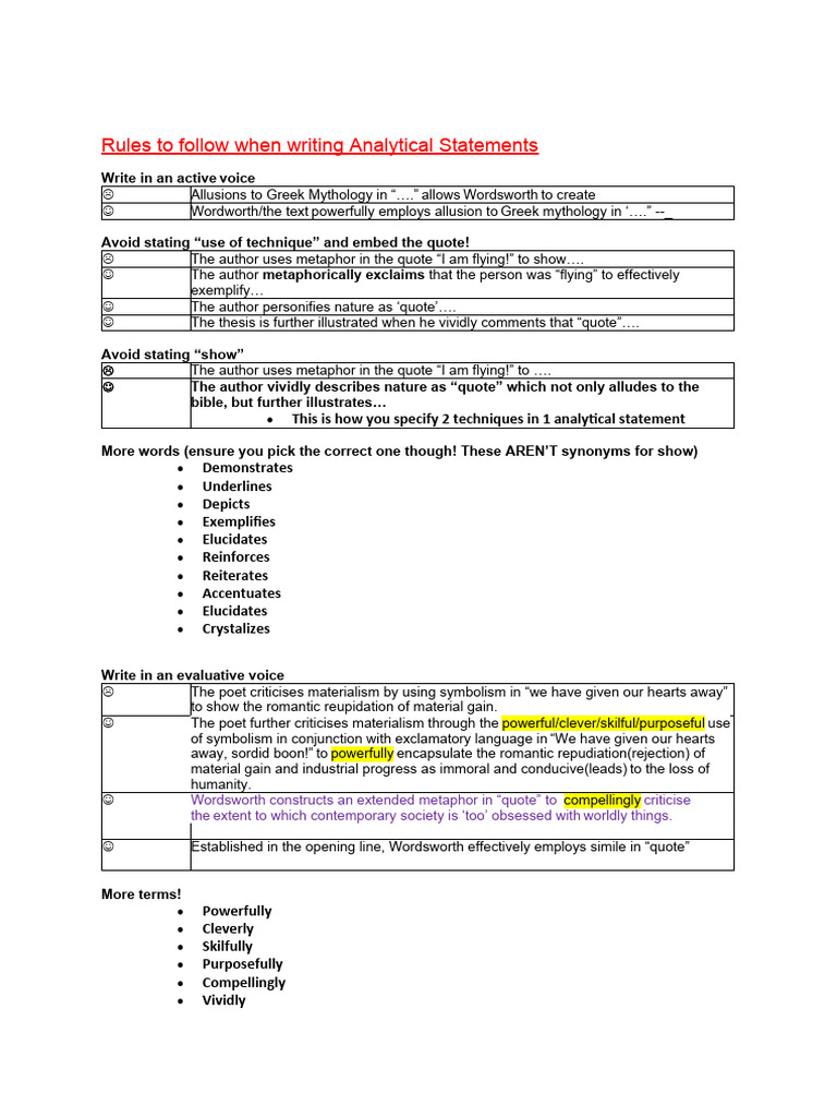 Guidelines for Writing Analytical Statements | PDF