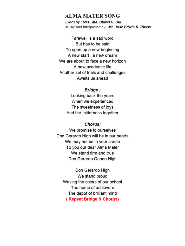 Alma Mater Songn Lyrics 2 | PDF | Poetry