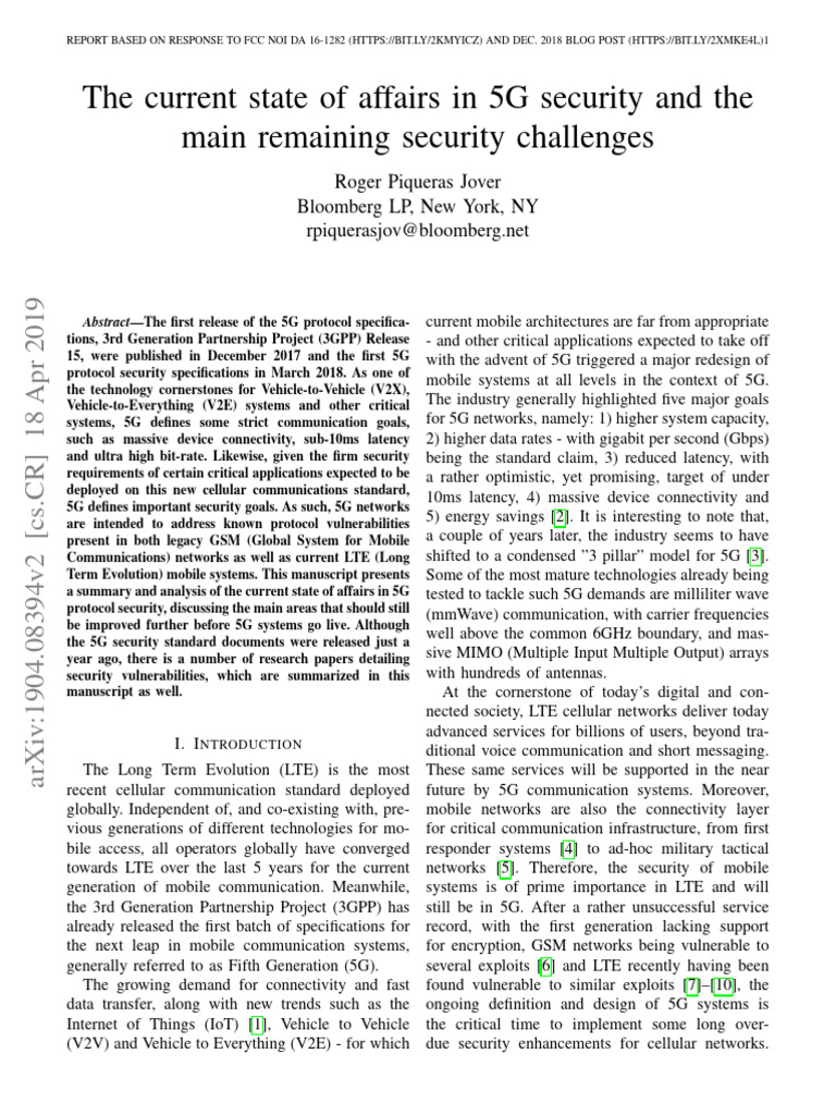 The Current State of Affairs in 5G Security | PDF | Computer Network | Security
