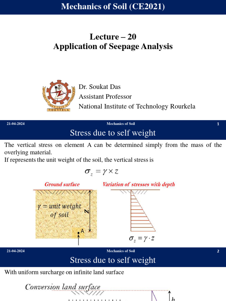 Lecture_21_Seepage Analysis Numericals | PDF | Soil Mechanics | Stress (Mechanics)