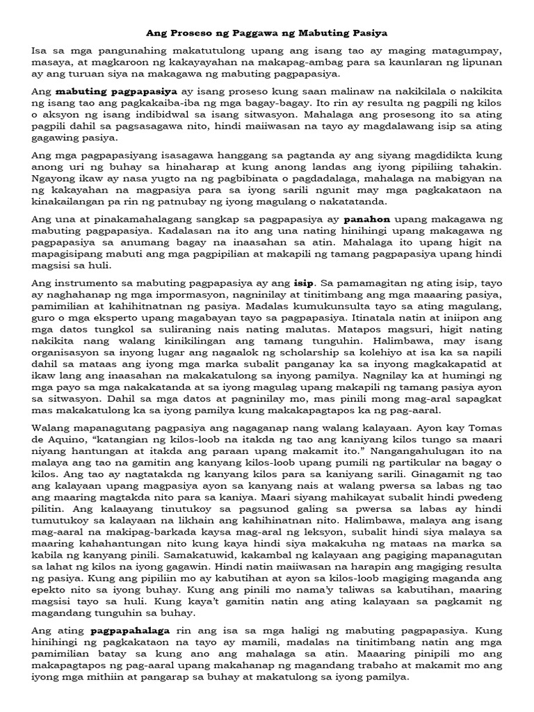 Ang Proseso NG Paggawa NG Mabuting Pasiya | PDF