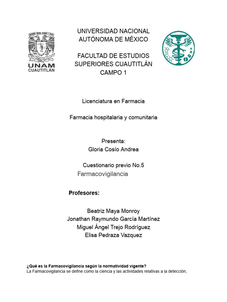 Equipo#3 - Andrea Gloria - P5 | PDF | Farmacovigilancia | Farmacia