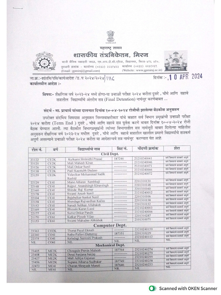 Summer 2024 Exam Final Detention Office Order | PDF