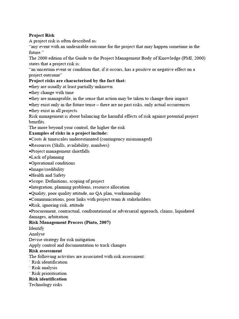 Project Risk | PDF | Risk | Risk Management