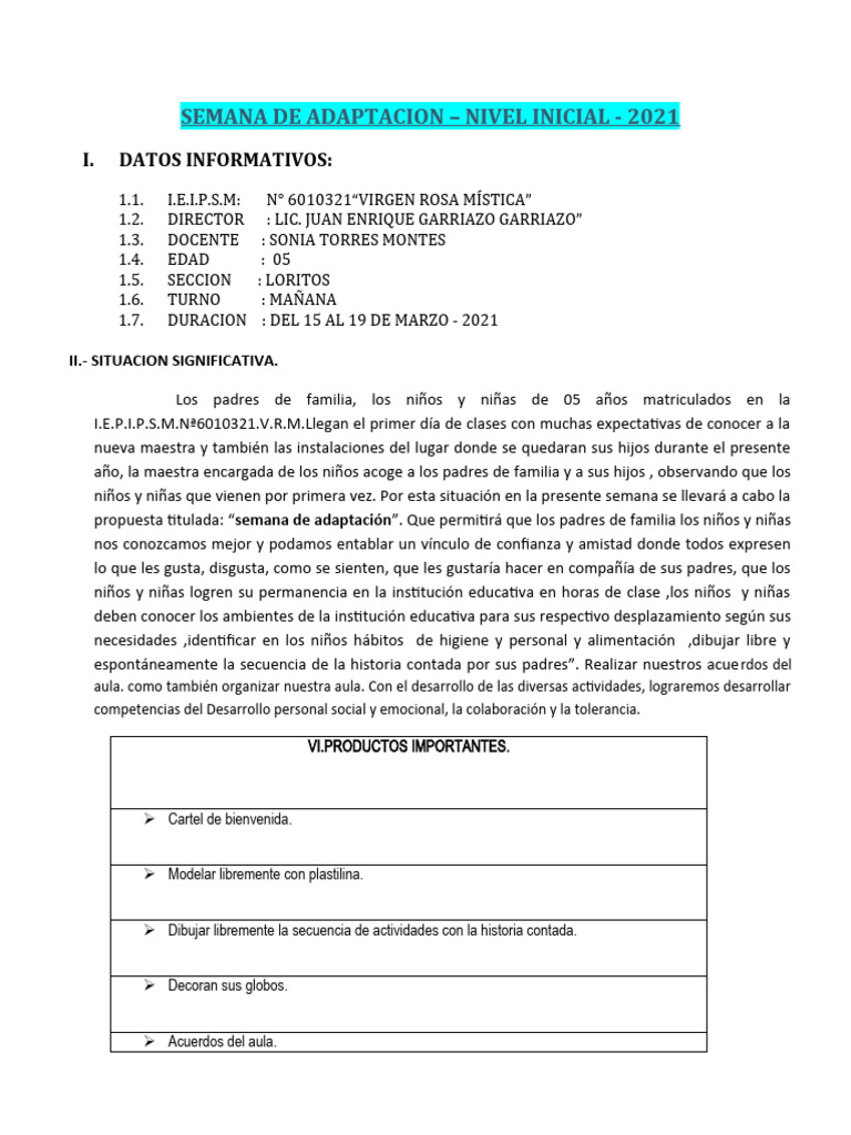 Semana de Adaptacion-05-Años | PDF | Adultos