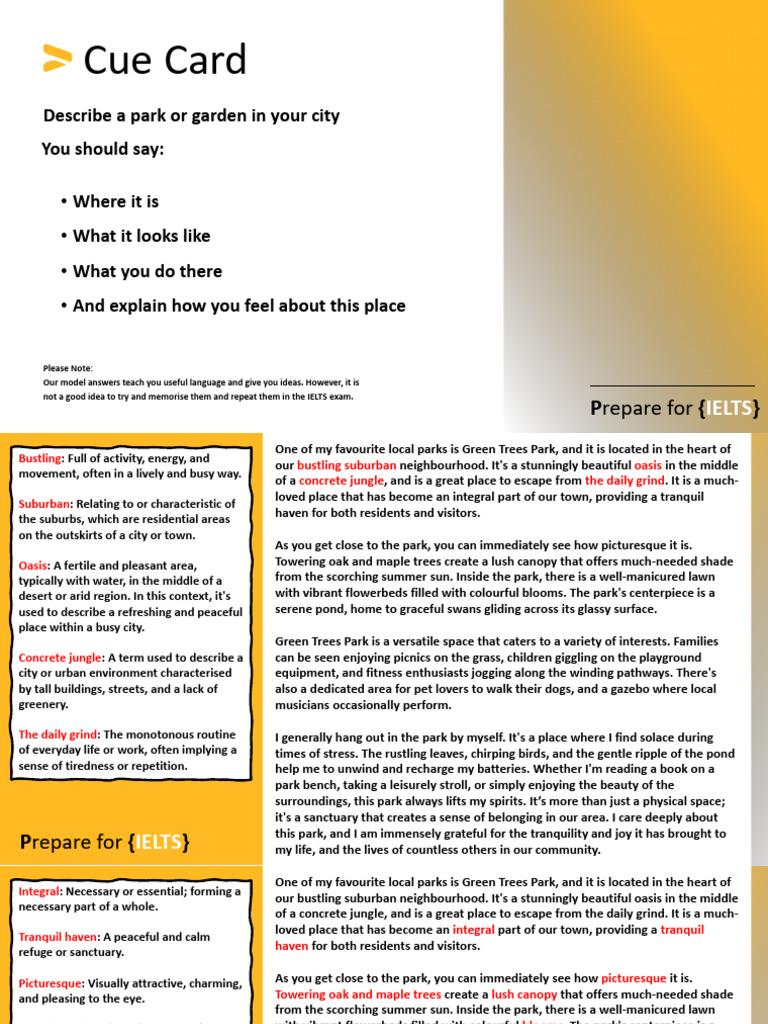 Ielts Speaking Part 2 Describe A Park Or Garden Pdf Parks