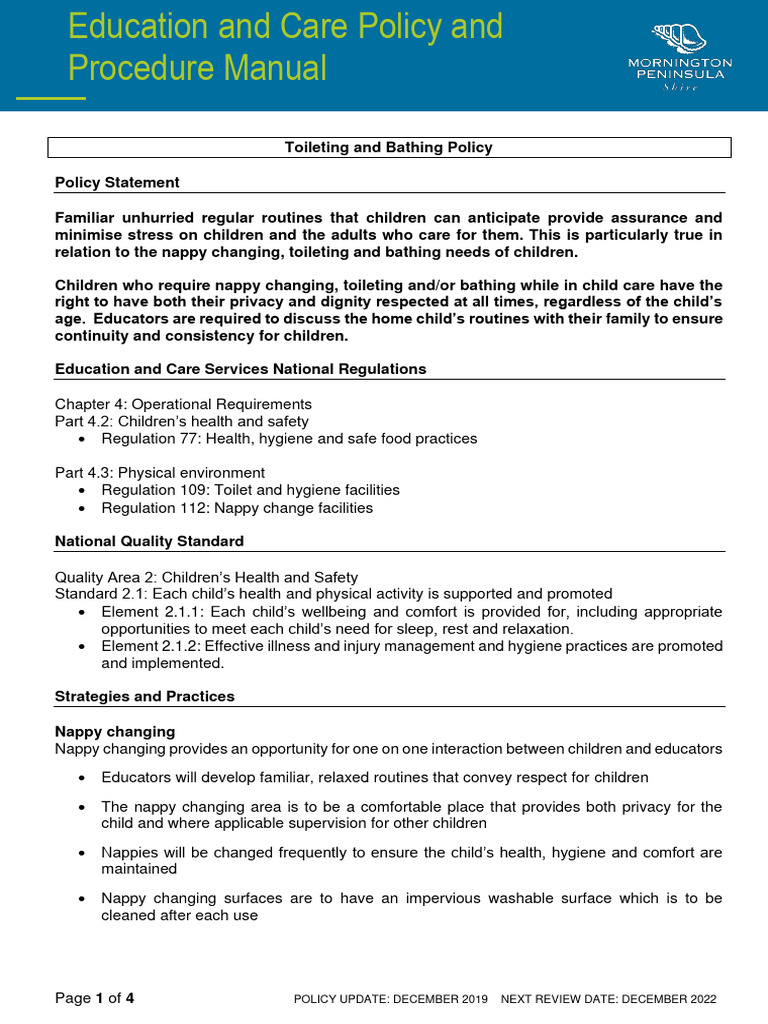 Toileting and Bathing Policy A9610802 | PDF | Hand Washing | Hygiene