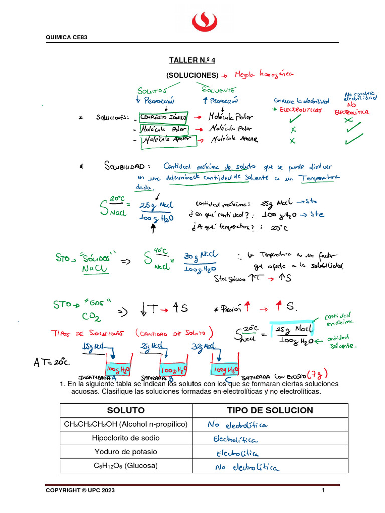 Ce83 Taller 4 Química Resuelto | PDF | Ácido clorhídrico | Solubilidad