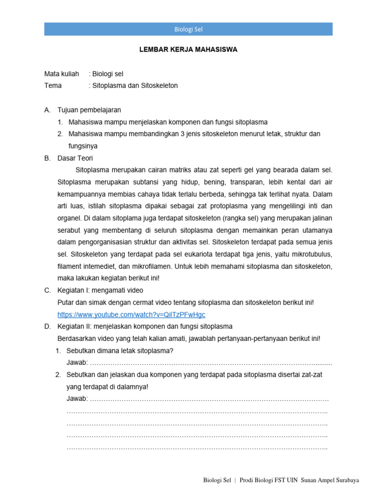 LKM II Sitoplasma Dan Sitoskeleton-1 | PDF