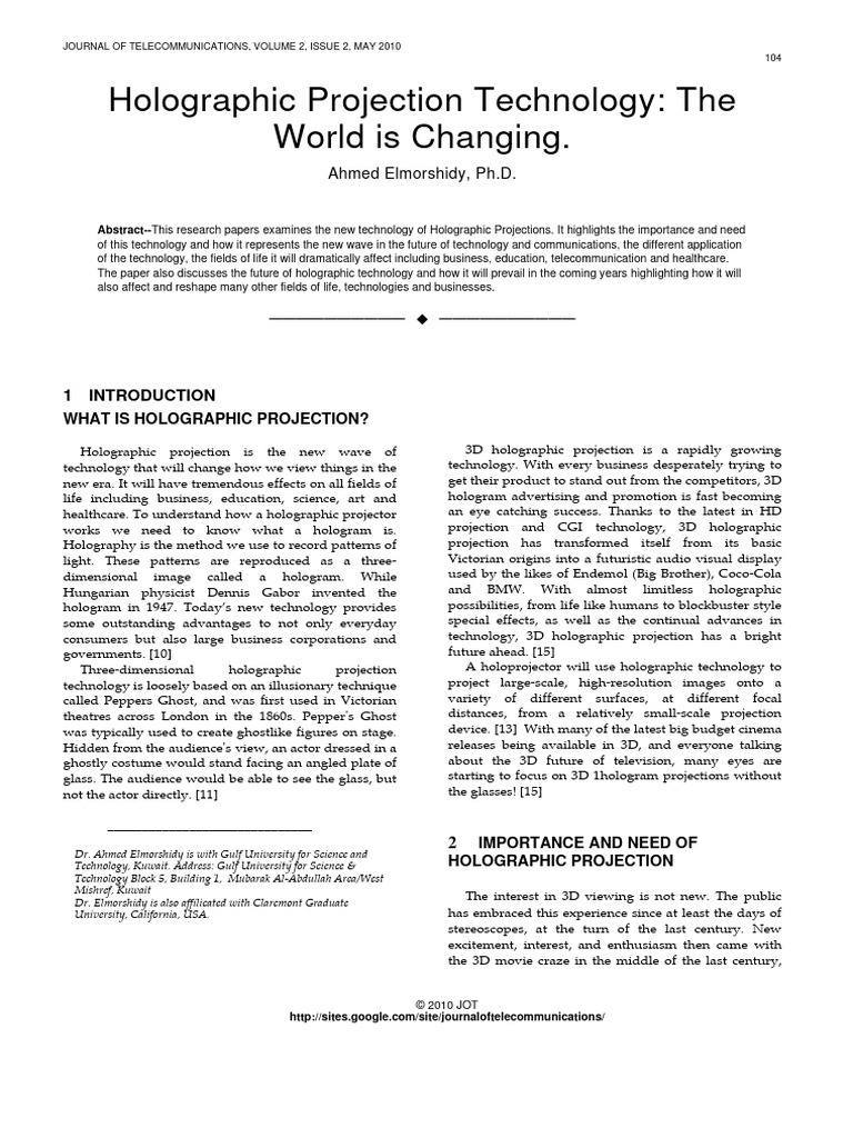 Holographic Projection Technology the Wo | PDF | Holography | 3 D Computer Graphics