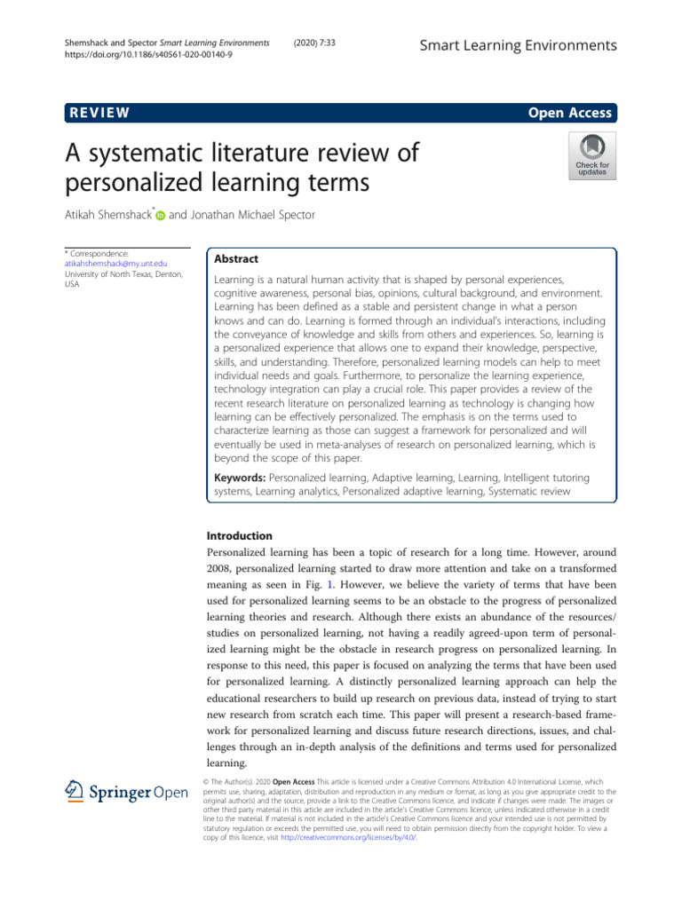 A Systematic Literature Review of Personalized Learning Terms | PDF ...