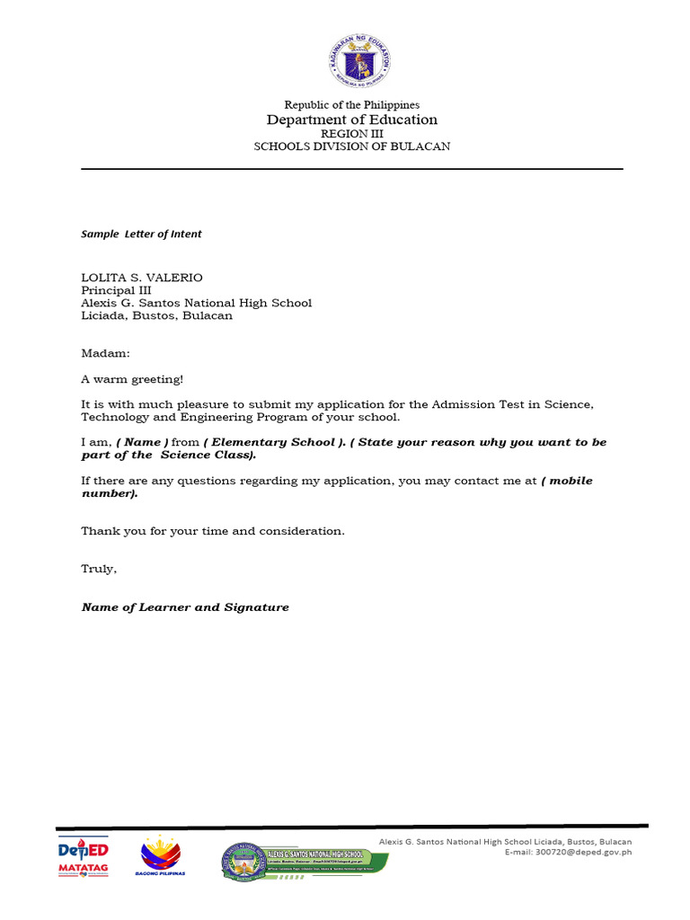 Letter of Intent and Health Declaration Form | PDF