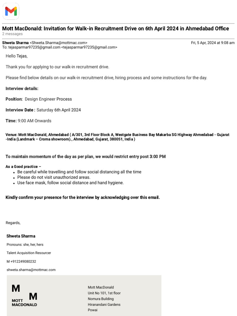 Gmail - Mott MacDonald - Invitation For Walk-In Recruitment Drive On ...