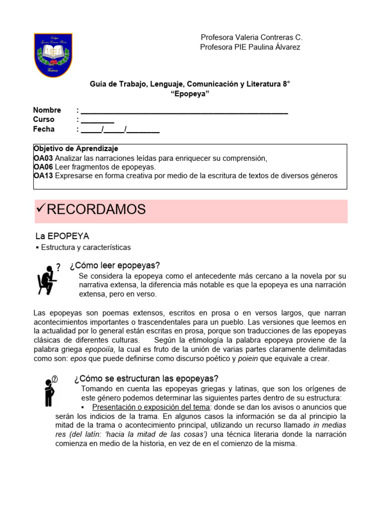 Guía-Lenguaje EL COLERA DE AQUILES | PDF | Aquiles | Poesía épica