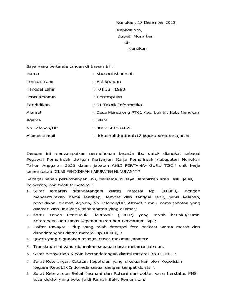 Contoh Surat Lamaran | PDF