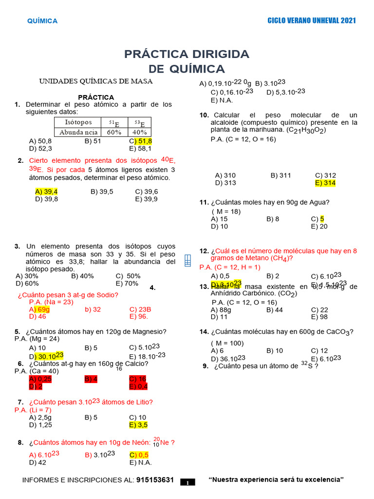 8º Clase Ejercicios | PDF | Mole (Unidad) | Química Física