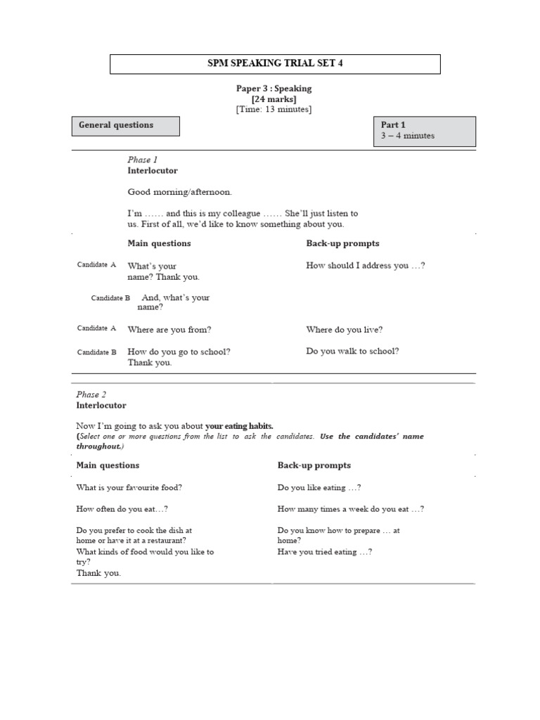 SPM Speaking Trial Set 4-6 | PDF