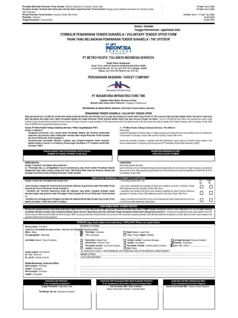 Form Tender Offer Meta | PDF