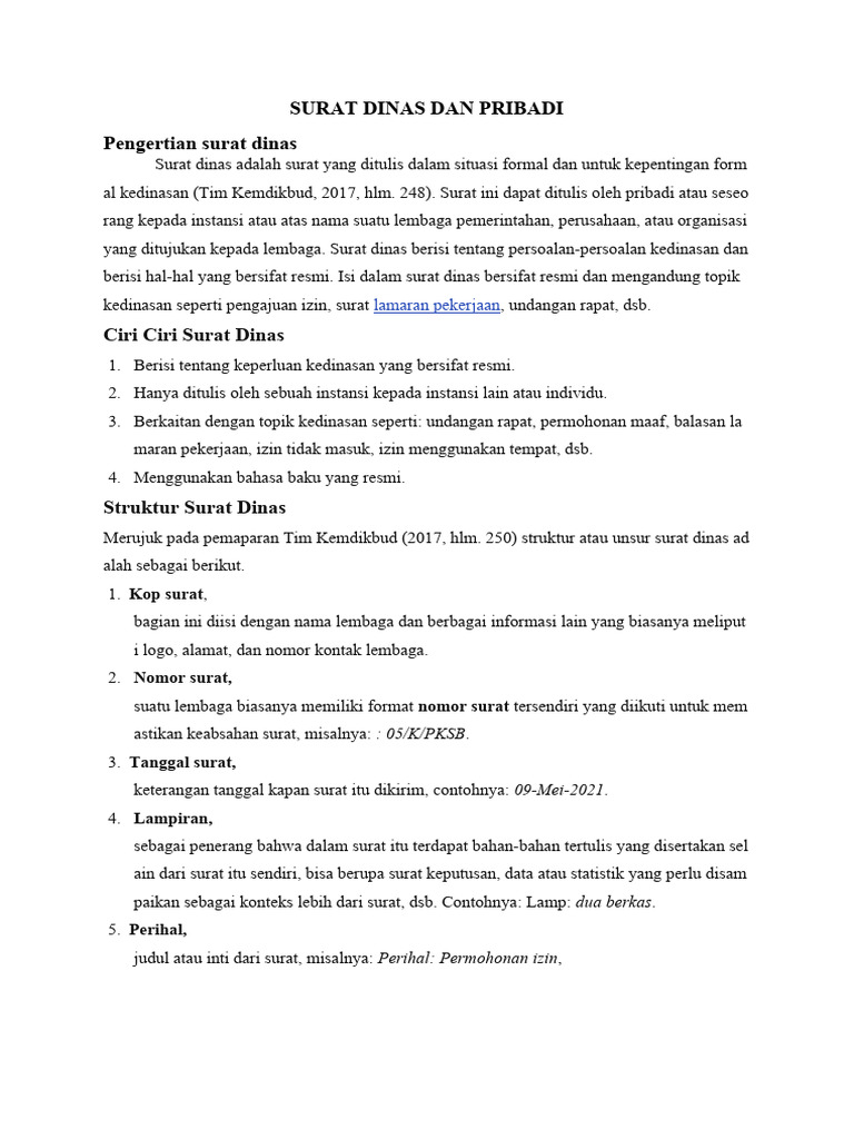 Materi Surat Dinas Dan Pribadi | PDF | Karier & Perkembangan