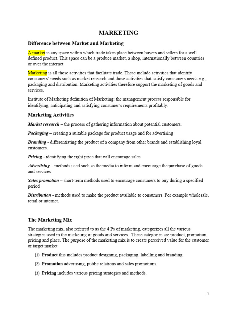 Lesson Notes On Marketing | PDF | Marketing | Retail