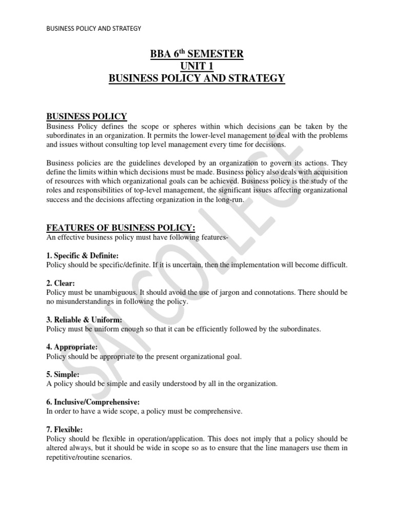 BBA 6th SEMESTER Unit 1 | PDF | Business Ethics | Policy