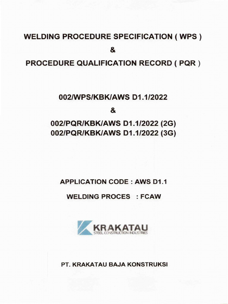 WPS&PQR PT Kbk-Fcaw | PDF