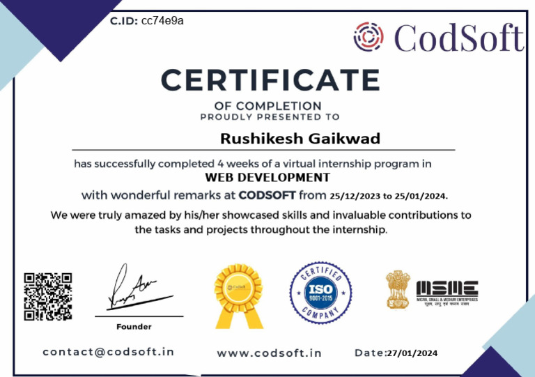 CodSoft Internship Certificate | PDF