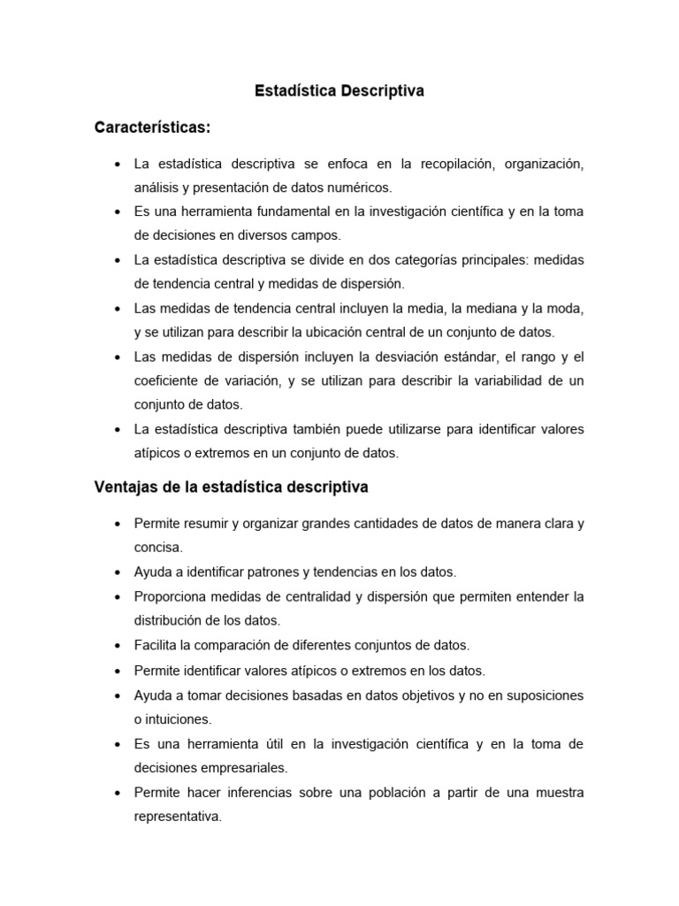 Estadística Descriptiva | Descargar gratis PDF | Estadísticas descriptivas | Estadísticas