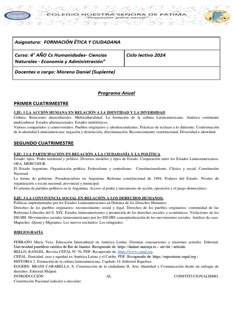 Programa Anual 4° Fec 2024 | PDF | America latina | Multiculturalismo