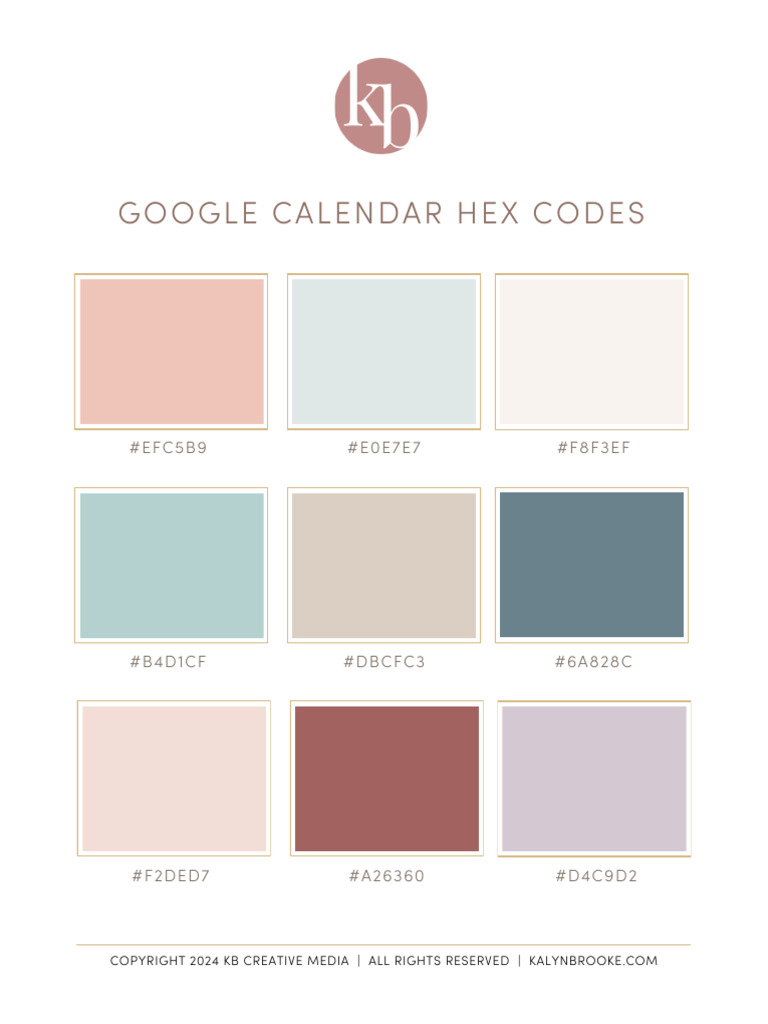 Google Calendar Hex Codes | PDF