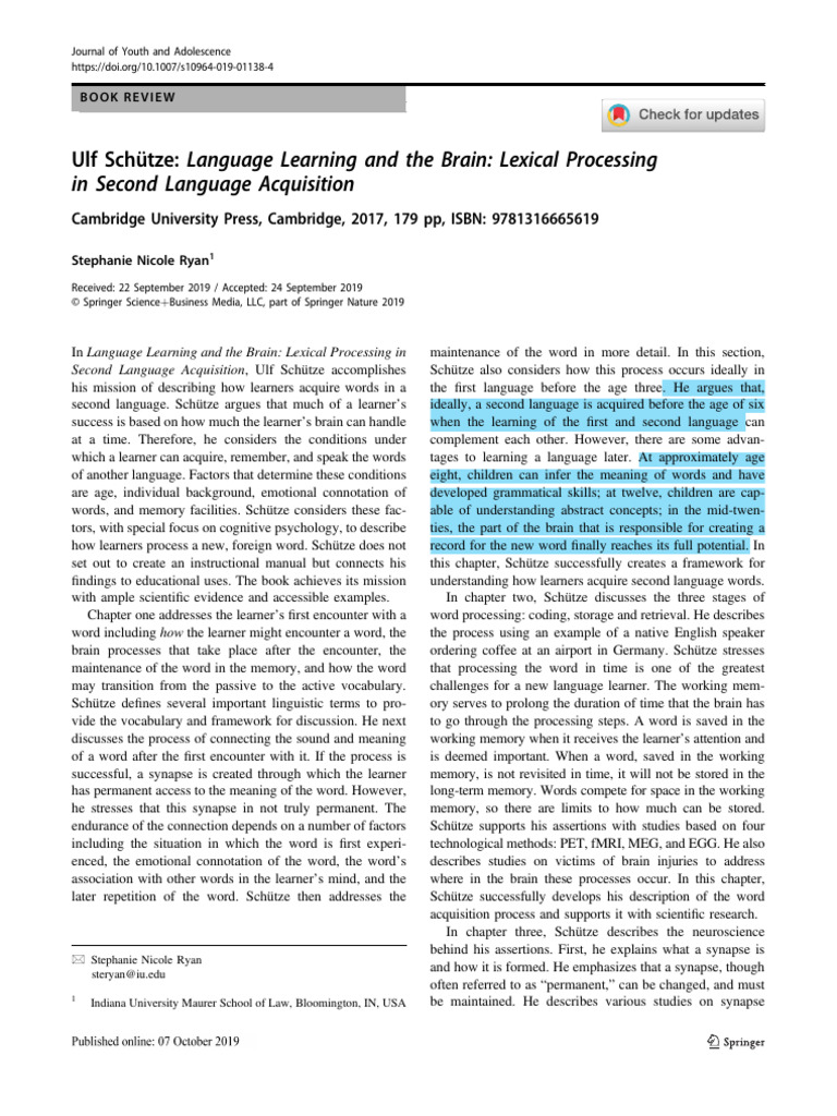 Ulf Schütze - Language Learning and The Brain - Lexical Processing in Second Language ...