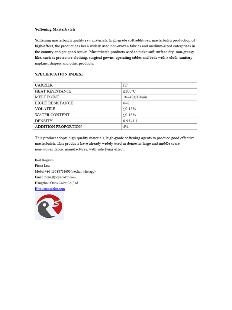 Softening Masterbatch | PDF
