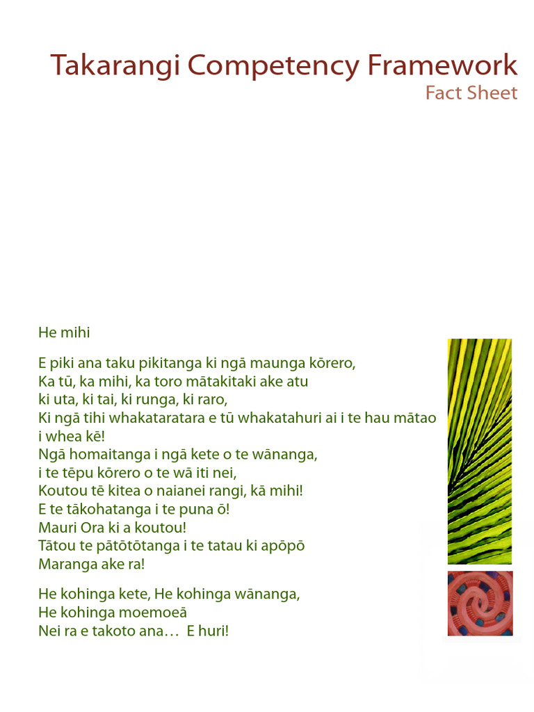 takarangi-competency-framework-fact-sheet | PDF | Knowledge | Māori