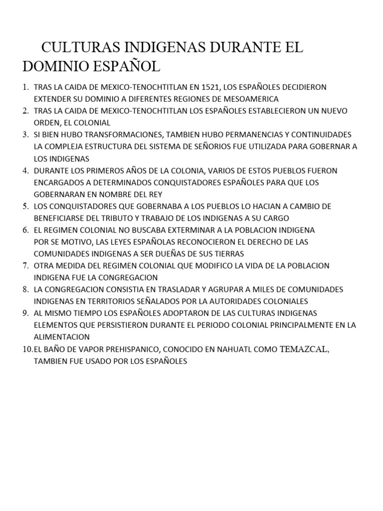 Culturas Indígenas en el Colonialismo Español | PDF