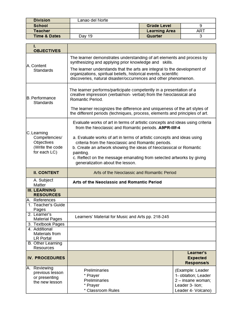 Q3 ART9 Day 19 Edited | PDF | Learning | Romanticism