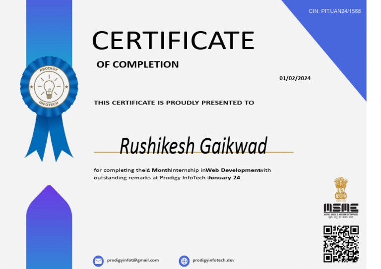 ProdigyInfotech Internship Certificate | PDF