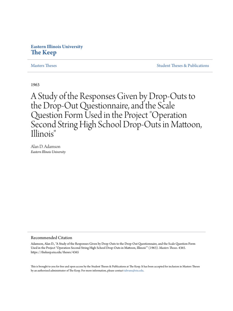 A Study of The Responses Given by Drop-Outs To The Drop-Out Quest | PDF ...