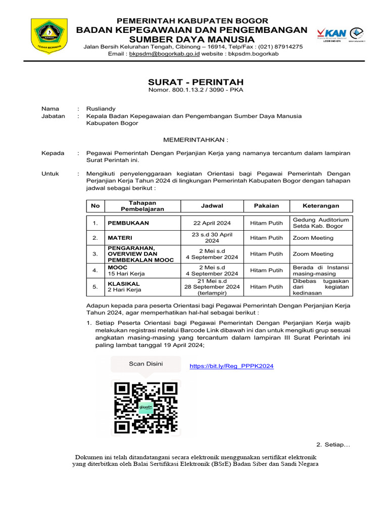 SP Mengikuti Penyelenggaraan Kegiatan Orientasi Bagi PPPK Tahun 2024 - Sign | PDF