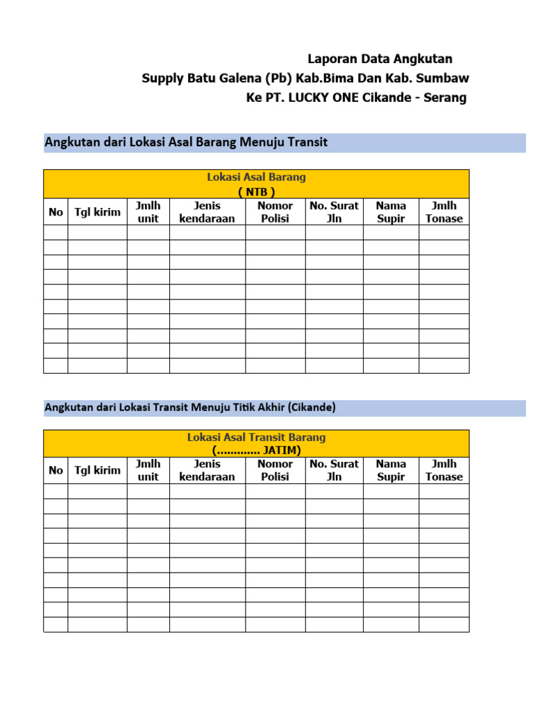 Contoh Data Angkutan | PDF