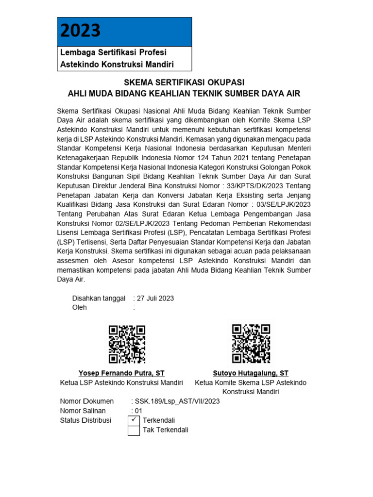 Skema Sertifikasi Ahli Muda Bidang Keahlian Teknik Sumber Daya Air | PDF | Teknologi & Rekayasa