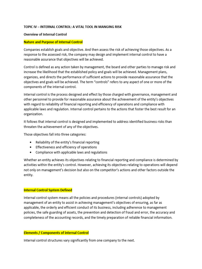 Internal Control | PDF | Internal Control | Risk