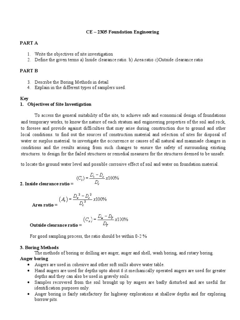 CE - 2305 Foundation Engineering Part A | PDF | Drill | Casing (Borehole)