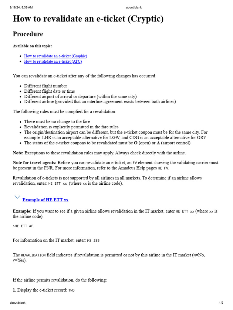 Revalidating E-Tickets in Amadeus | PDF | Airlines | Airport