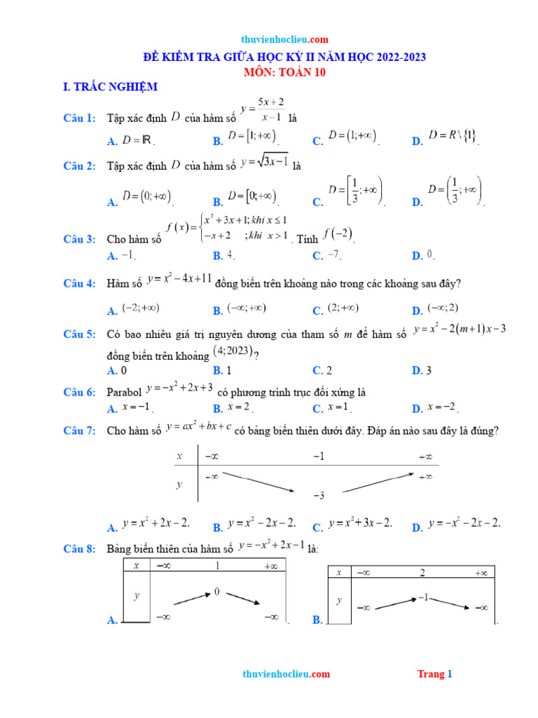 Bo de Thi Giua HK2 Toan 10 Ket Noi Tri Thuc | PDF