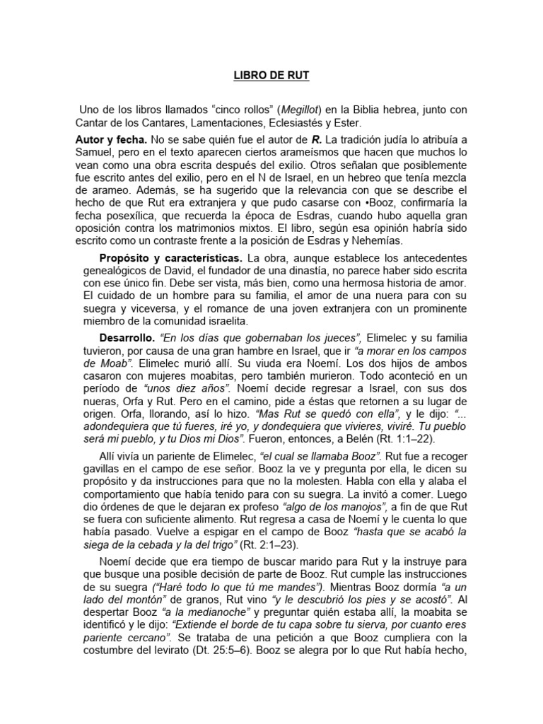 Resumen Libro de Rut | PDF | Rut (figura bíblica) | Libro de rut