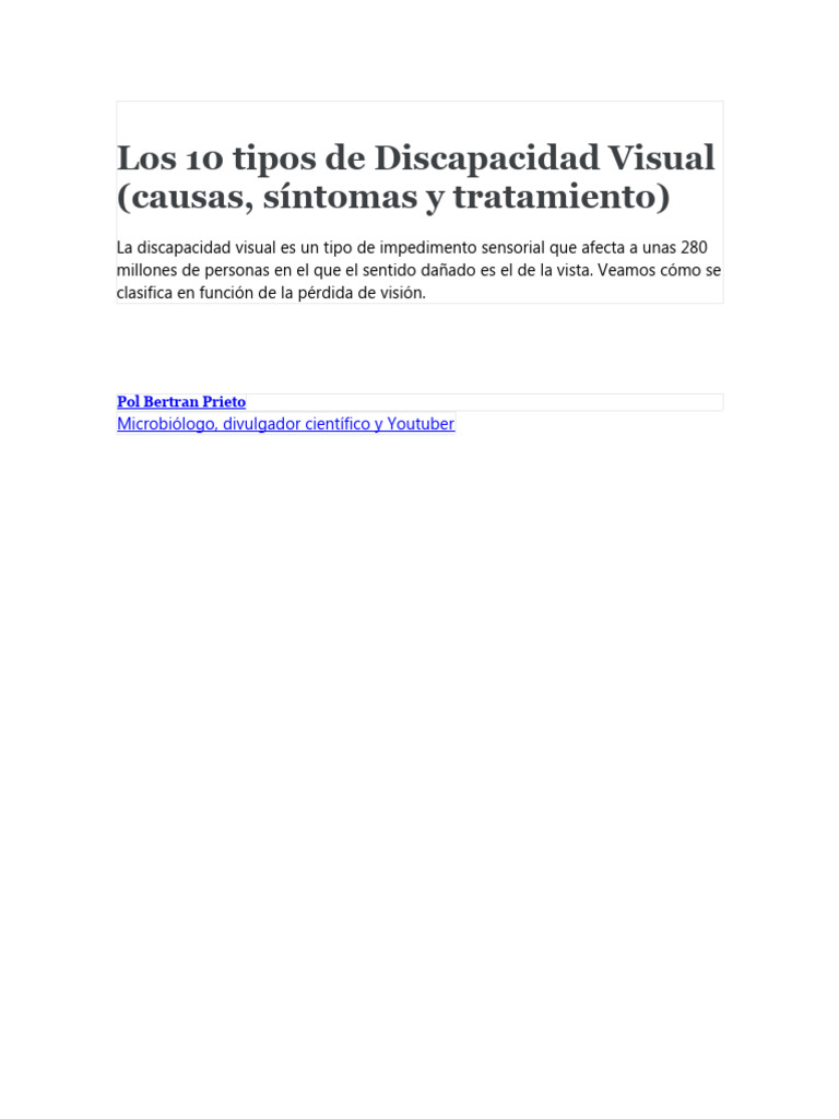 Los 10 tipos de Discapacidad Visual | PDF | Percepción visual | Discapacidad visual