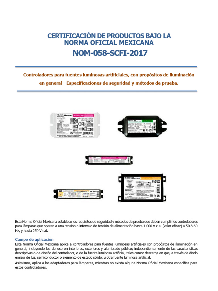 Nom-058-Scfi-2017 | PDF | Corriente alterna | Diodo emisor de luz