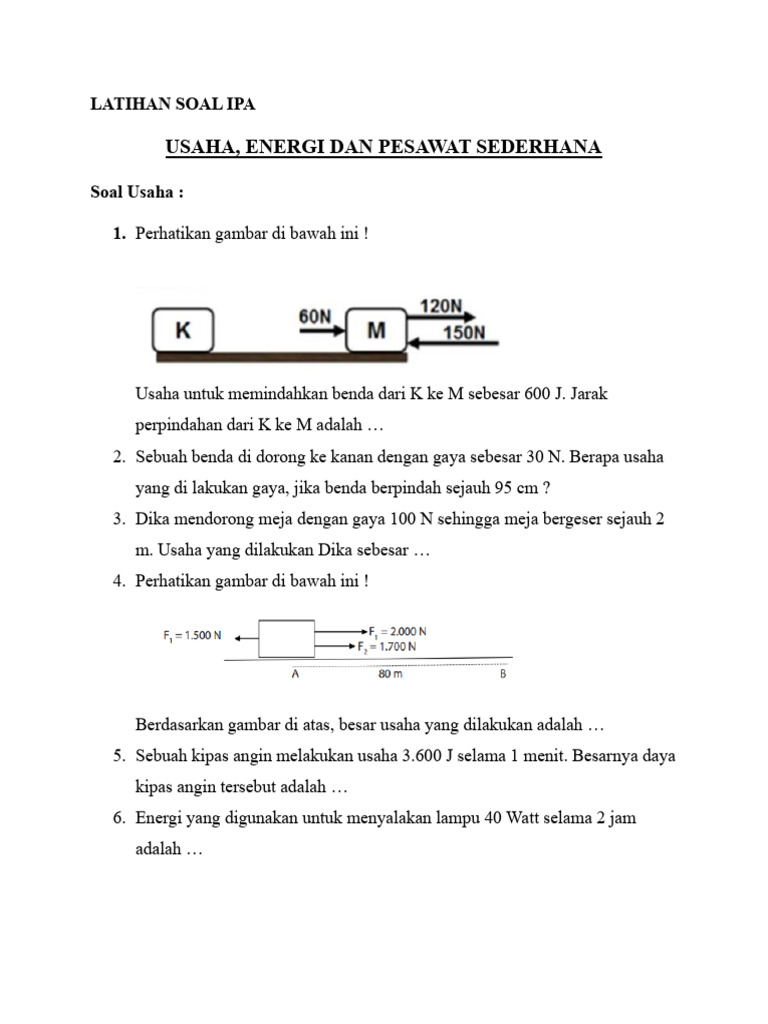 Soal Usaha Dan Energi Kelas 8 | PDF | Sains & Matematika | Dewasa Muda
